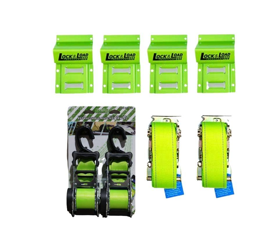 Wheel Chock Kit 2.5m Straps with 50mm Heavy duty Retractable Ratchet ...